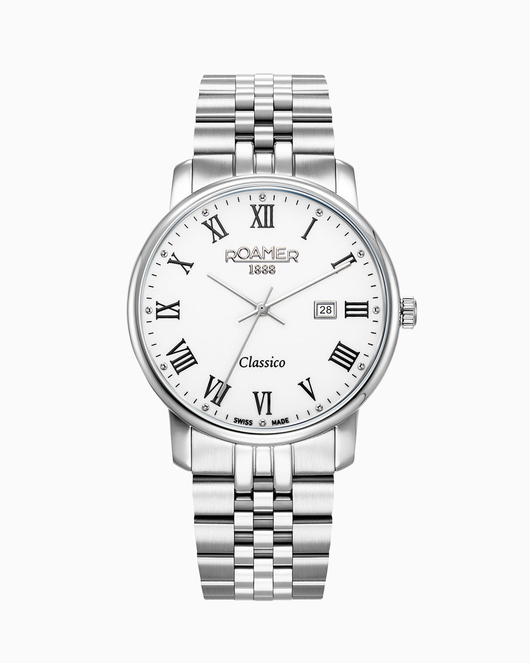 Roamer Classico Swiss Quartz Watch for Men – White Dial, 40mm Silver-T